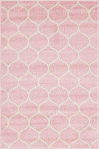 Unique Loom Trellis Frieze Collection Area Rug - Rounded (4' 1" x 6' 1", Light Pink/ Ivory)