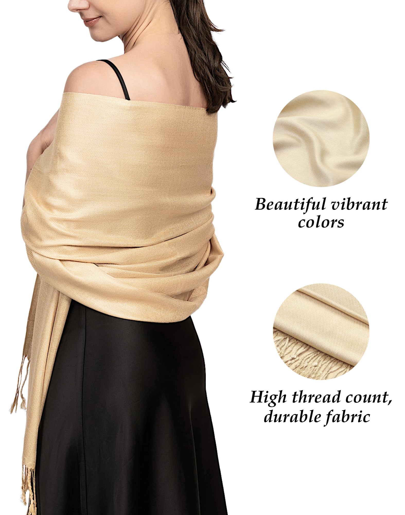 Achillea Large Soft Silky Pashmina Shawl Wrap Scarf in Solid Colors (Champagne)