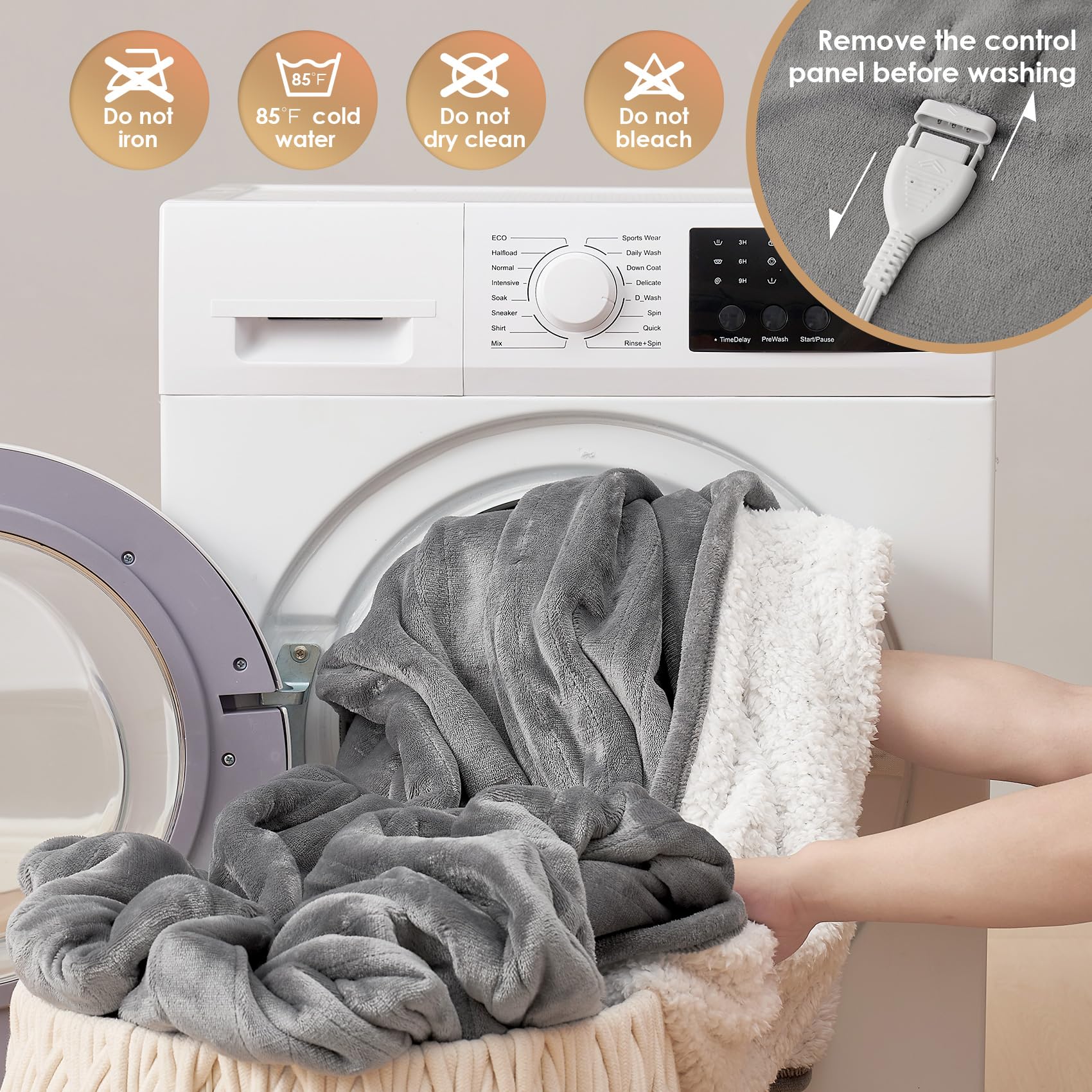 EHEYCIGA Heated Blanket Electric Blanket Throw - Heating Blanket with 5 Heating Levels & 4 Hours Auto Off, Soft Cozy Sherpa Washable Blanket with Fast Heating, 50 x 60 Inches, Grey