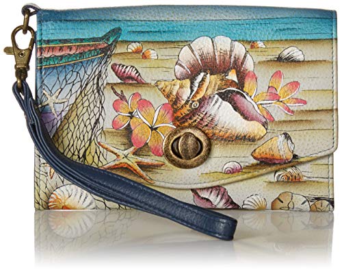 Anna by Anuschka Women's Hand-Painted Genuine Leather Vintage Wristlet Clutch - Caribbean Dream