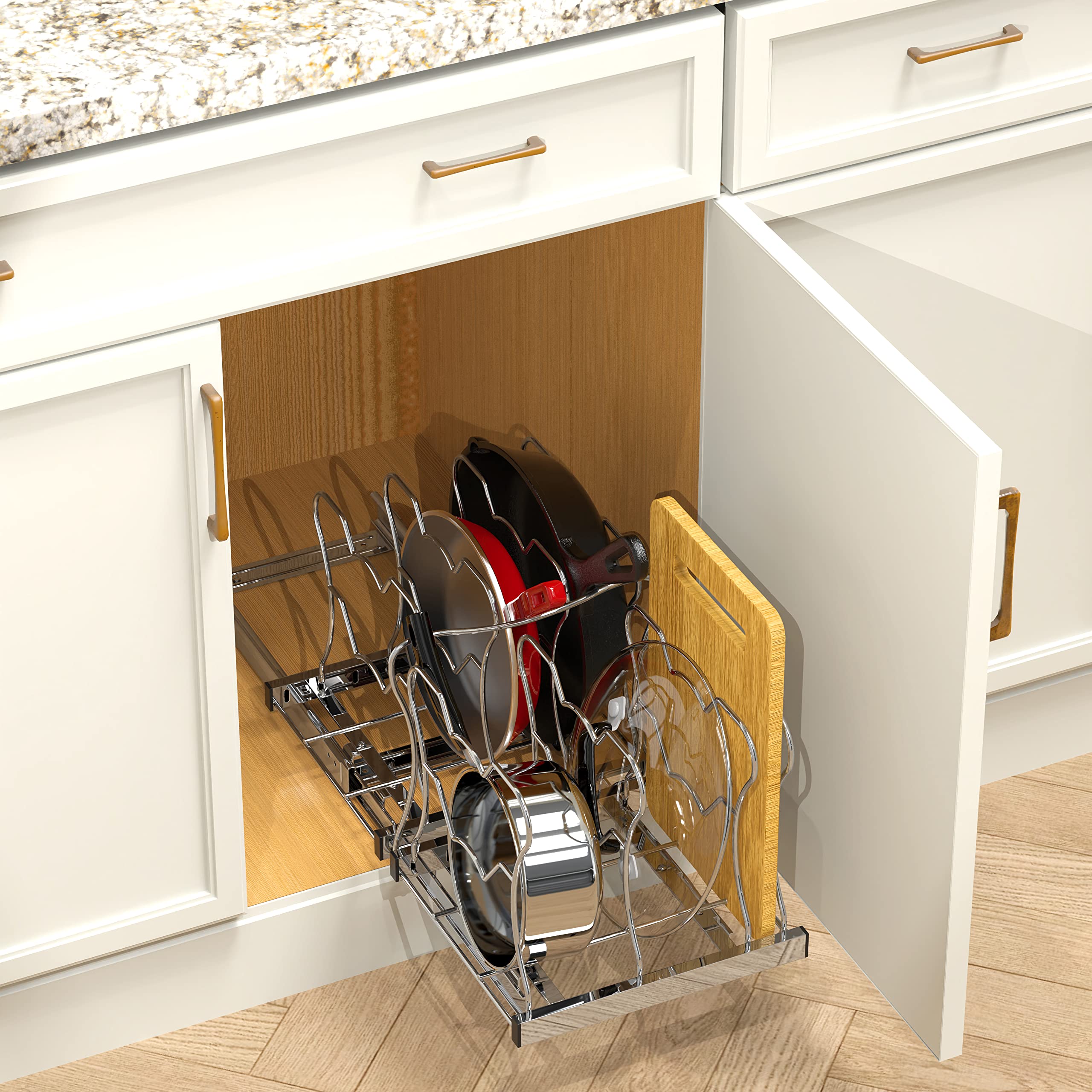 Simple Houseware Organizer Pull Out Under Cabinet Sliding Shelf for Pantry Pan and Pot Lid