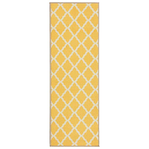 Machine Washable Moroccan Trellis Design Non-Slip Rubberback 2x5 Traditional Indoor Runner Rug for Hallway, Kitchen, Bedroom, Entryway, 20" x 59", Yellow