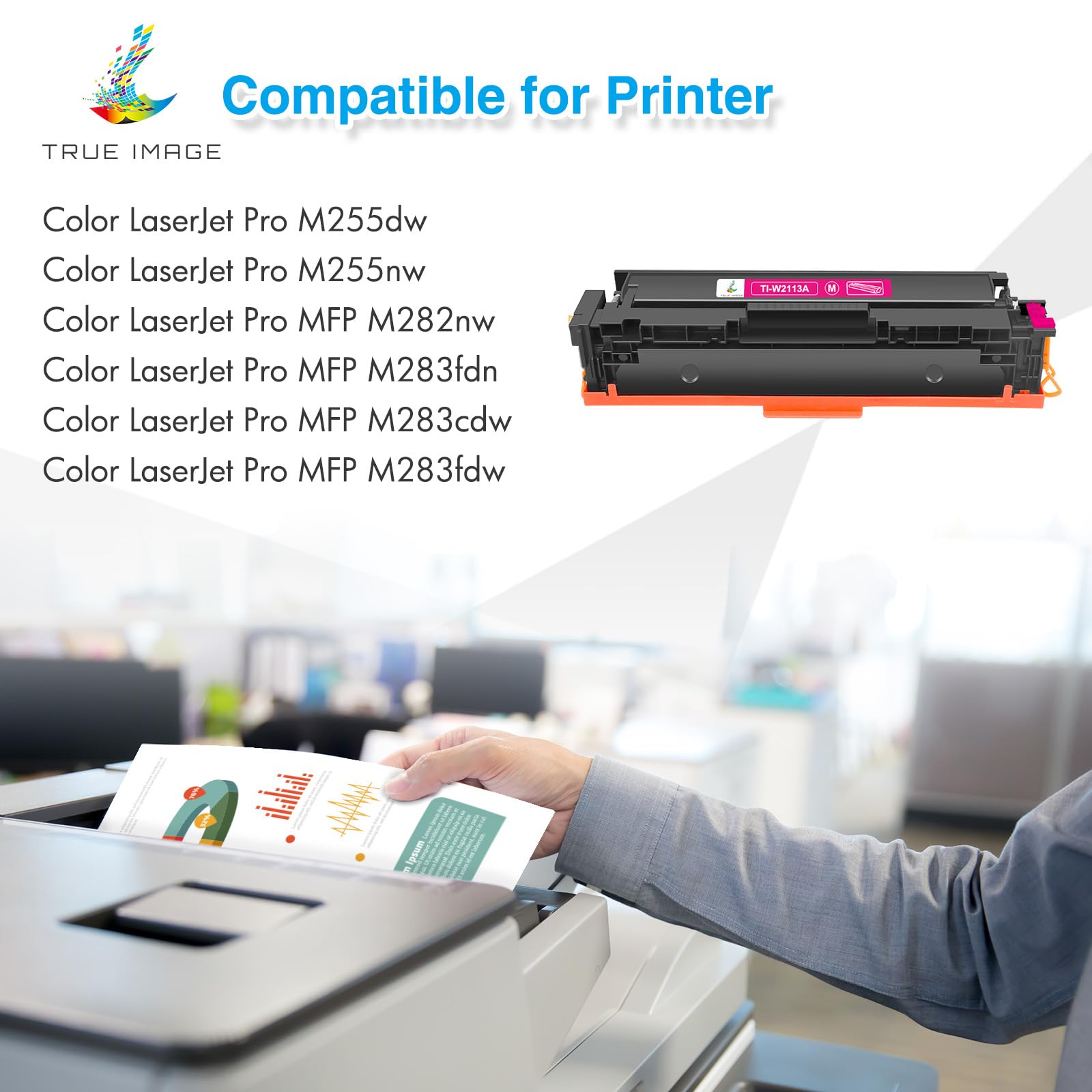 TRUE IMAGE Compatible 206A Toner Cartridge Replacement for HP 206A 206X W2110A W2110X for HP Color Pro M255dw MFP M283fdw M283cdw M283 M255 Printer Toner (Black Cyan Yellow Magenta, 4-Pack)