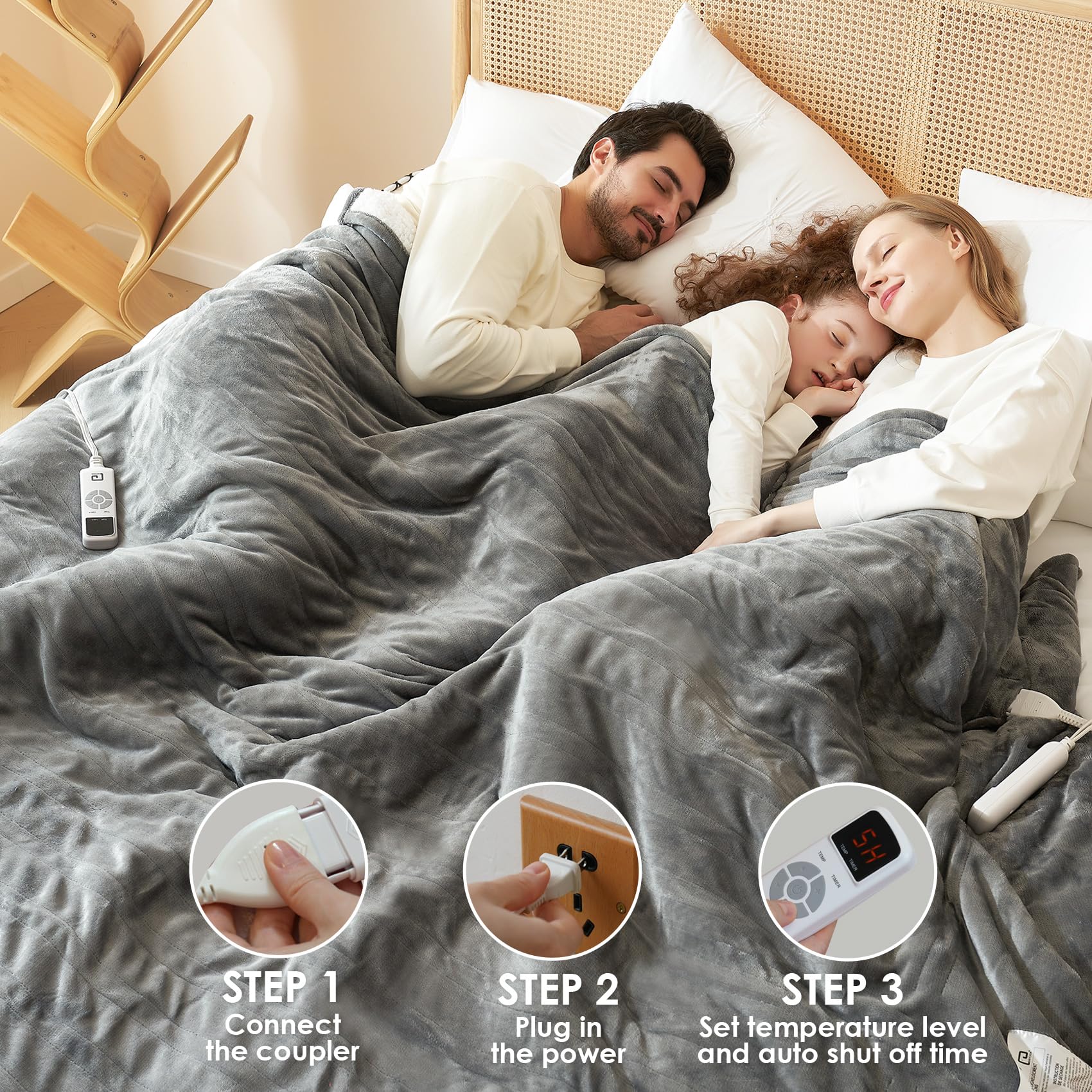EHEYCIGA Heated Blanket Electric Blanket Throw - Heating Blanket with 5 Heating Levels & 4 Hours Auto Off, Soft Cozy Sherpa Washable Blanket with Fast Heating, 50 x 60 Inches, Grey