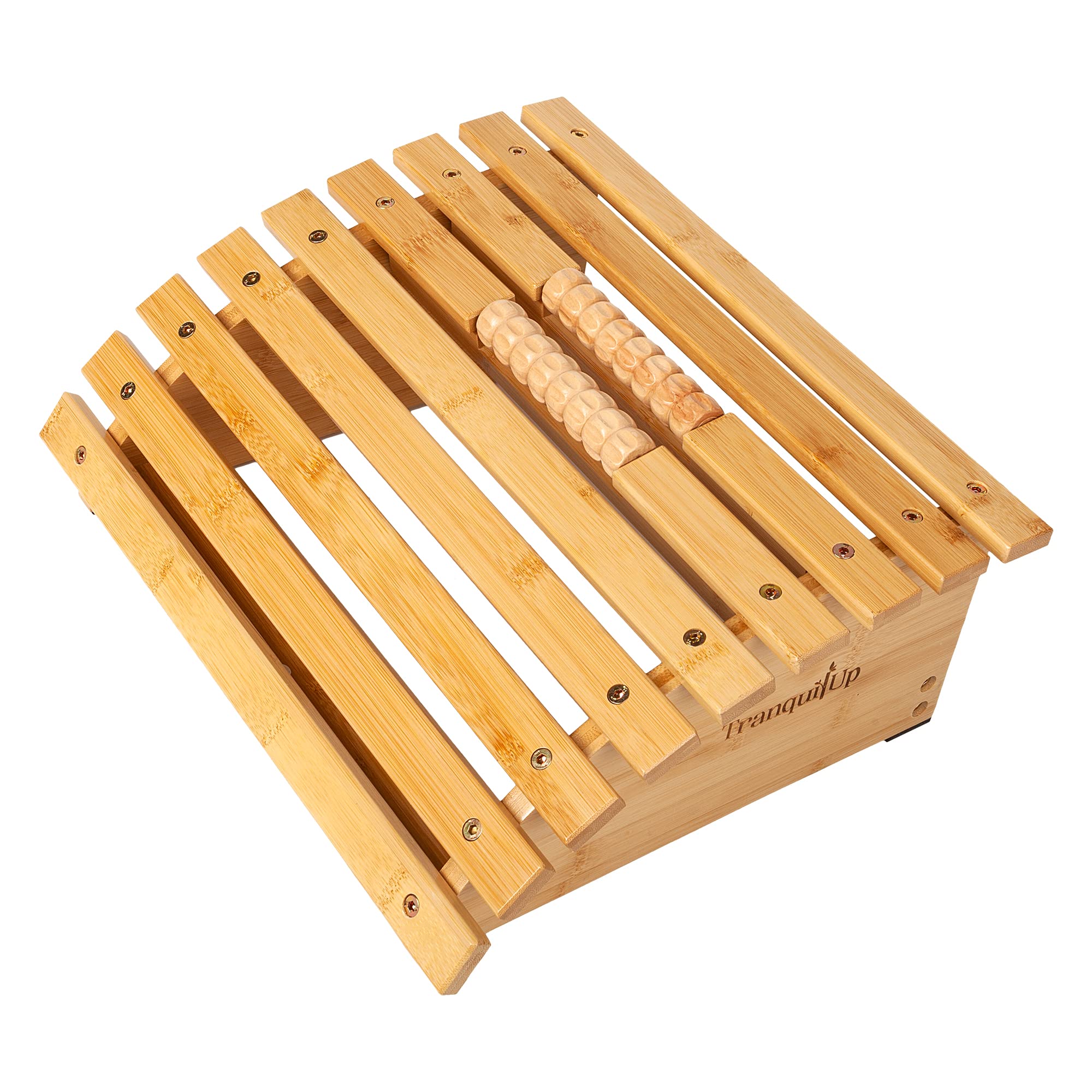 TranquilUp Bamboo Footrest under Desk, Foot Massager - Wide Surface - Anti-slip Bottom - Ergonomic - Barefoot Friendly - Suitable for Office, Home, Washroom, Help Improve Posture - Pain Relief