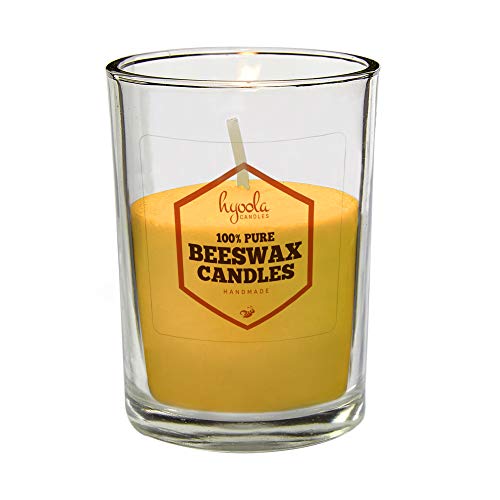 Pure Beeswax Votive Candles, 3 Pack β Yellow Unscented Decorative Candle for Party Centerpieces, Home Decor and Dinner Parties β Long Lasting Burn Time, Clear Glass Cup, 2 oz β by Hyoola
