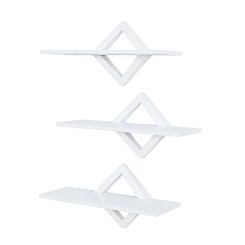 Danya B. Diamonds 3-Level Shelving System – Decorative Floating Shelves –Wall Mount – White