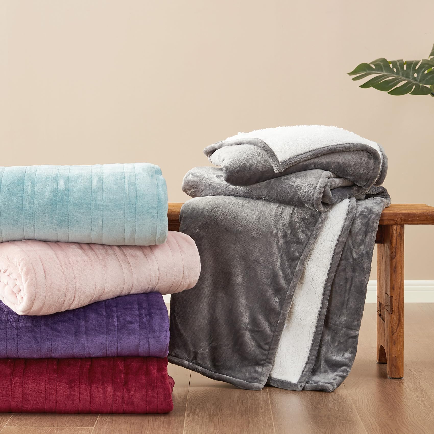 EHEYCIGA Heated Blanket Electric Blanket Throw - Heating Blanket with 5 Heating Levels & 4 Hours Auto Off, Soft Cozy Sherpa Washable Blanket with Fast Heating, 50 x 60 Inches, Grey