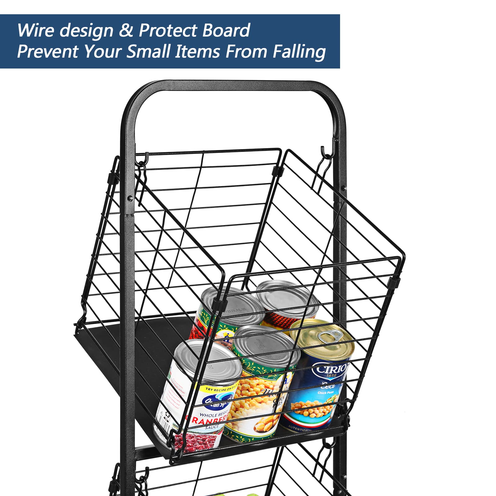 OYEAL 3 Tier Fruit Basket Tiered Market Basket Storage Stand for Kitchen Metal Wire Fruit and Vegetable Storage Basket Food Storage Chart with 4 Wheels