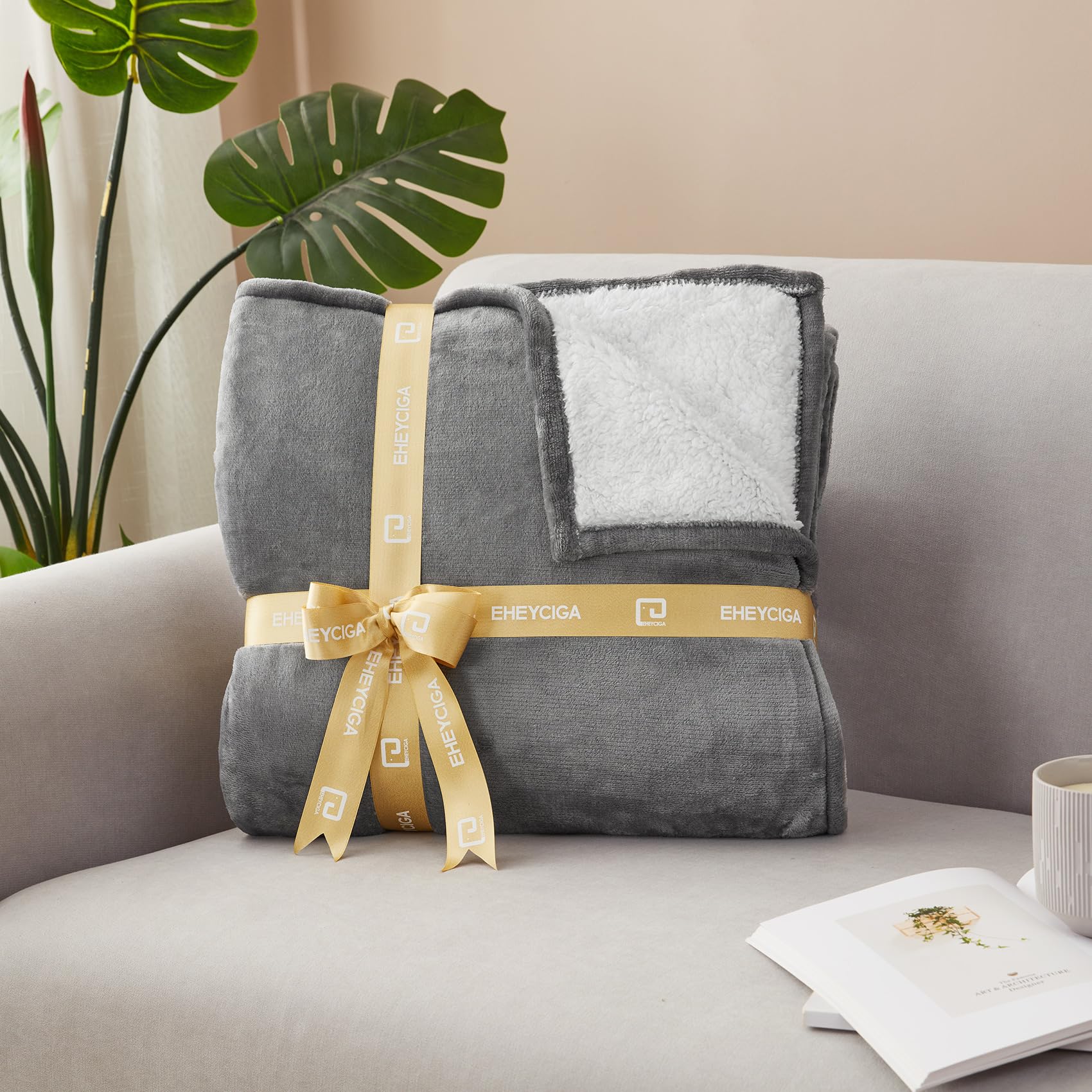 EHEYCIGA Heated Blanket Electric Blanket Throw - Heating Blanket with 5 Heating Levels & 4 Hours Auto Off, Soft Cozy Sherpa Washable Blanket with Fast Heating, 50 x 60 Inches, Grey