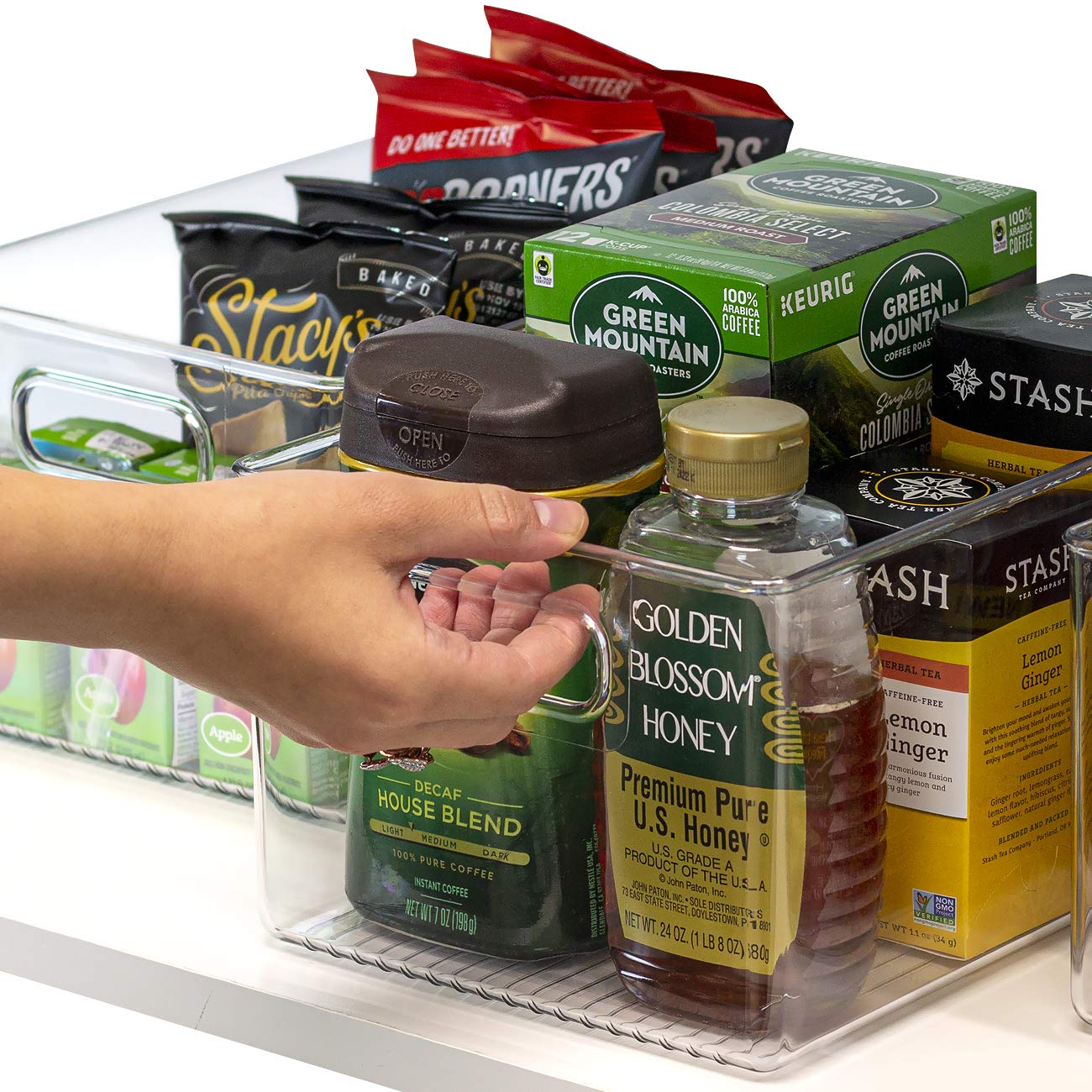 Sorbus Clear Fridge Organizer Bins - Refrigerator Organizer Bins for Home Essentials, Food, Toiletries, Makeup, Cleaning Supplies, Laundry Room, Pantry and Kitchen Organization and Storage (4 Pack)