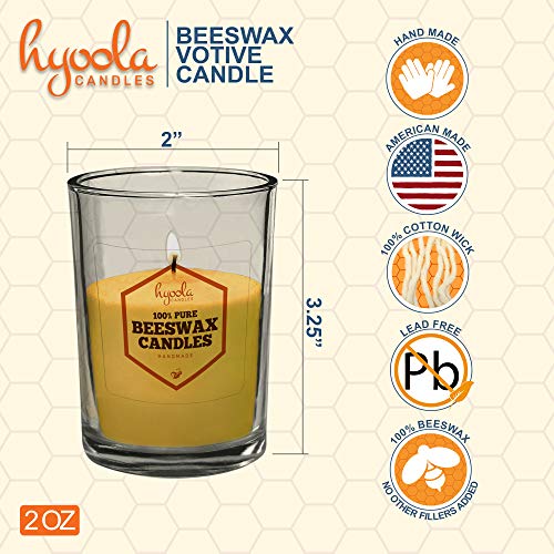 Pure Beeswax Votive Candles, 3 Pack β Yellow Unscented Decorative Candle for Party Centerpieces, Home Decor and Dinner Parties β Long Lasting Burn Time, Clear Glass Cup, 2 oz β by Hyoola