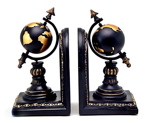 Bellaa Decorative Bookend Celestial Globe Armillary Industrial Art Decor Statues Book Shelves Stoppers Holder Nonskid Shelf Heavy Ends Supports Vintage Farmhouse Home Decor 8.5 inch