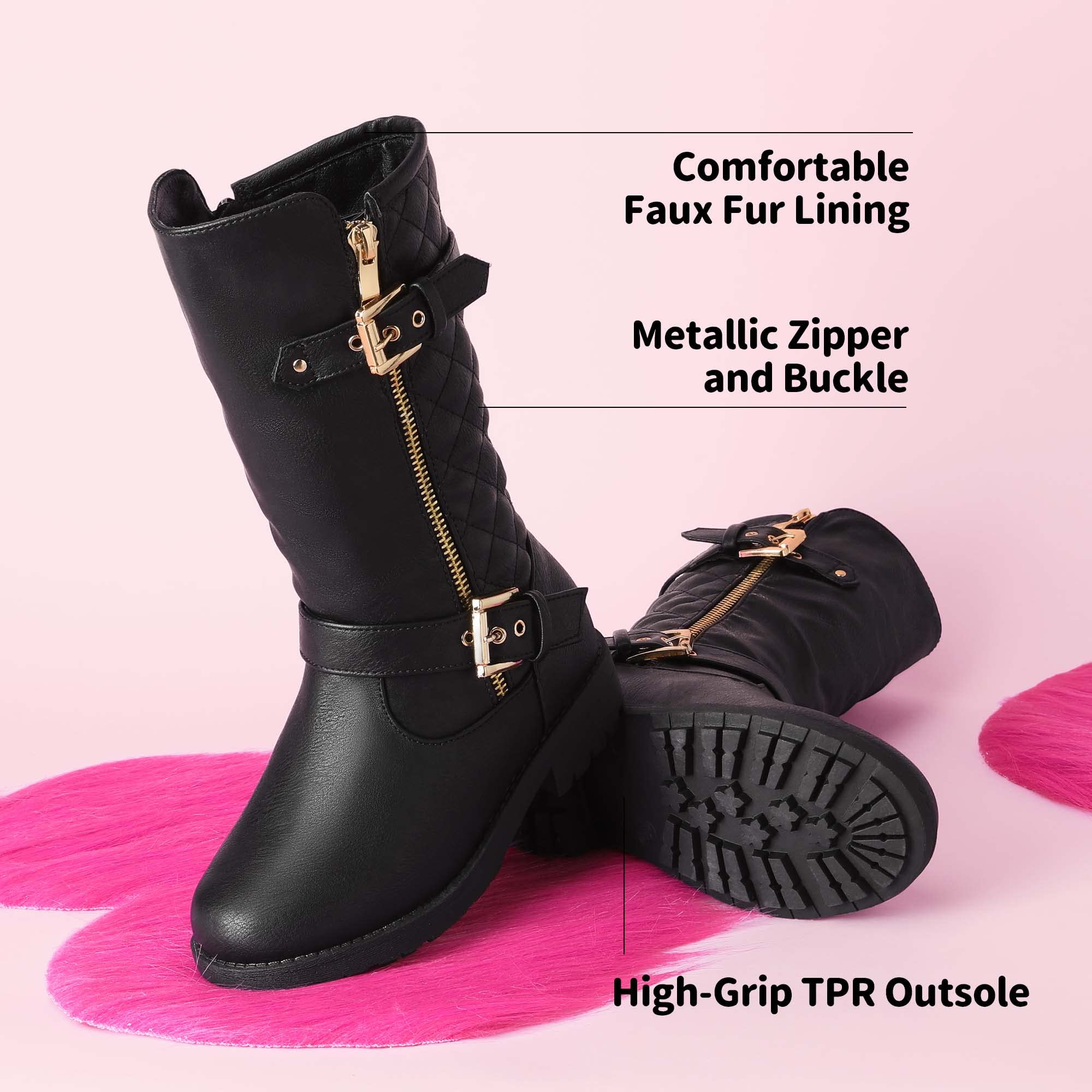 DREAM PAIRS Girls Little Kid Knice Black Knee High Winter Motorcycle Riding Boots Size 3 M US Little Kid