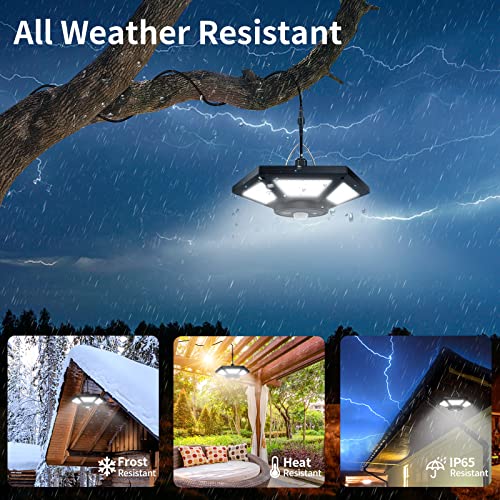Yomisga Dual Head Solar Powered Shed Light Daytime Available Solar Pendant Lights Outdoor with Remote Control, Timer & Motion Sensor, 180 LED Solar Indoor Lights for Home, Shop, Garage, Barn…