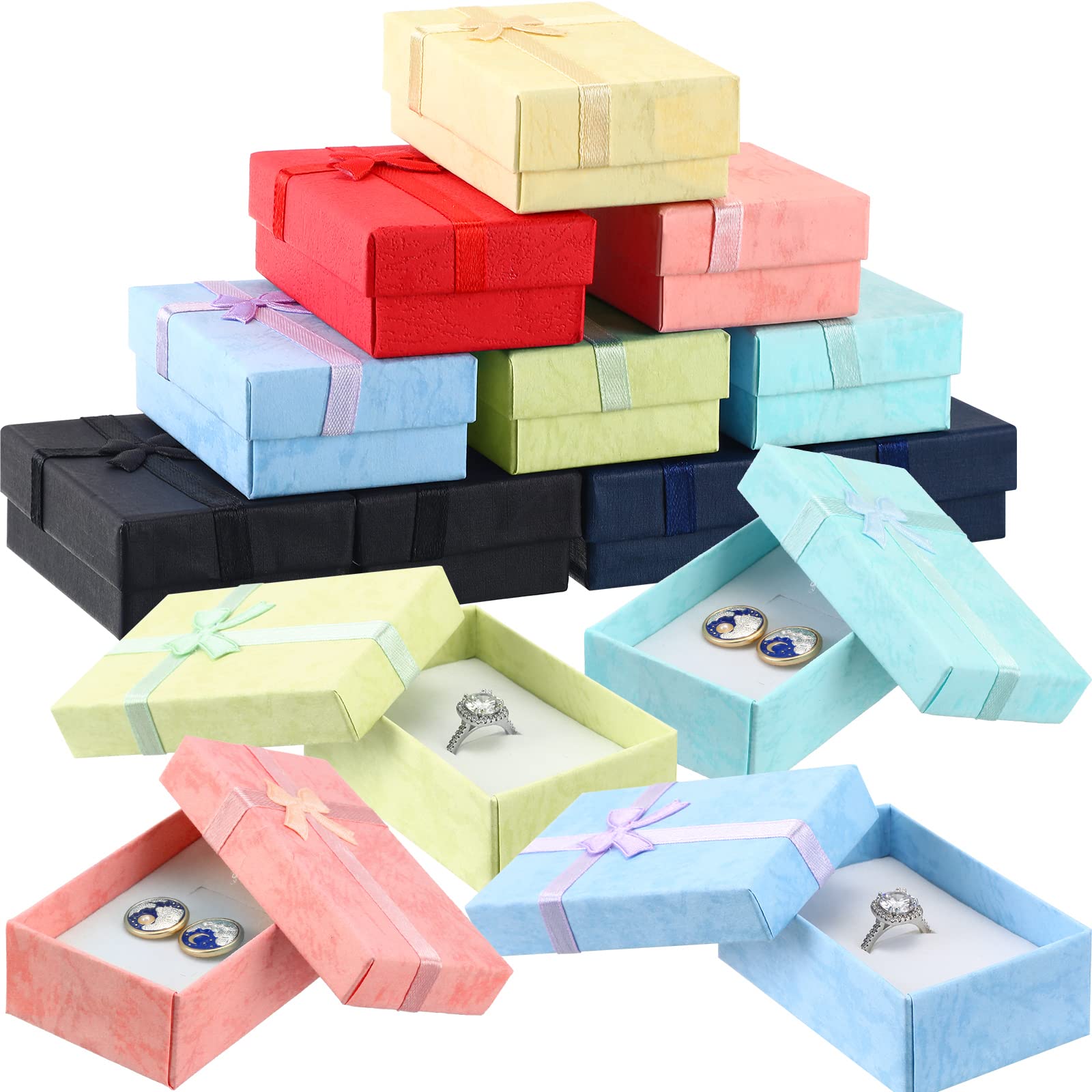 72 Pieces Jewelry Gift Boxes Set Empty Jewelry Boxes Small Gift Boxes for Jewelry Cardboard Boxes for Jewelry Packaging with Ribbon Bowknot for Anniversaries Weddings Birthday, 8 Colors