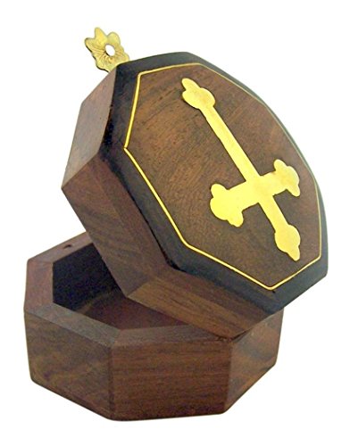 CB Brown Wood Rosary Box with Gold Budded Cross, 2 3/4 Inch