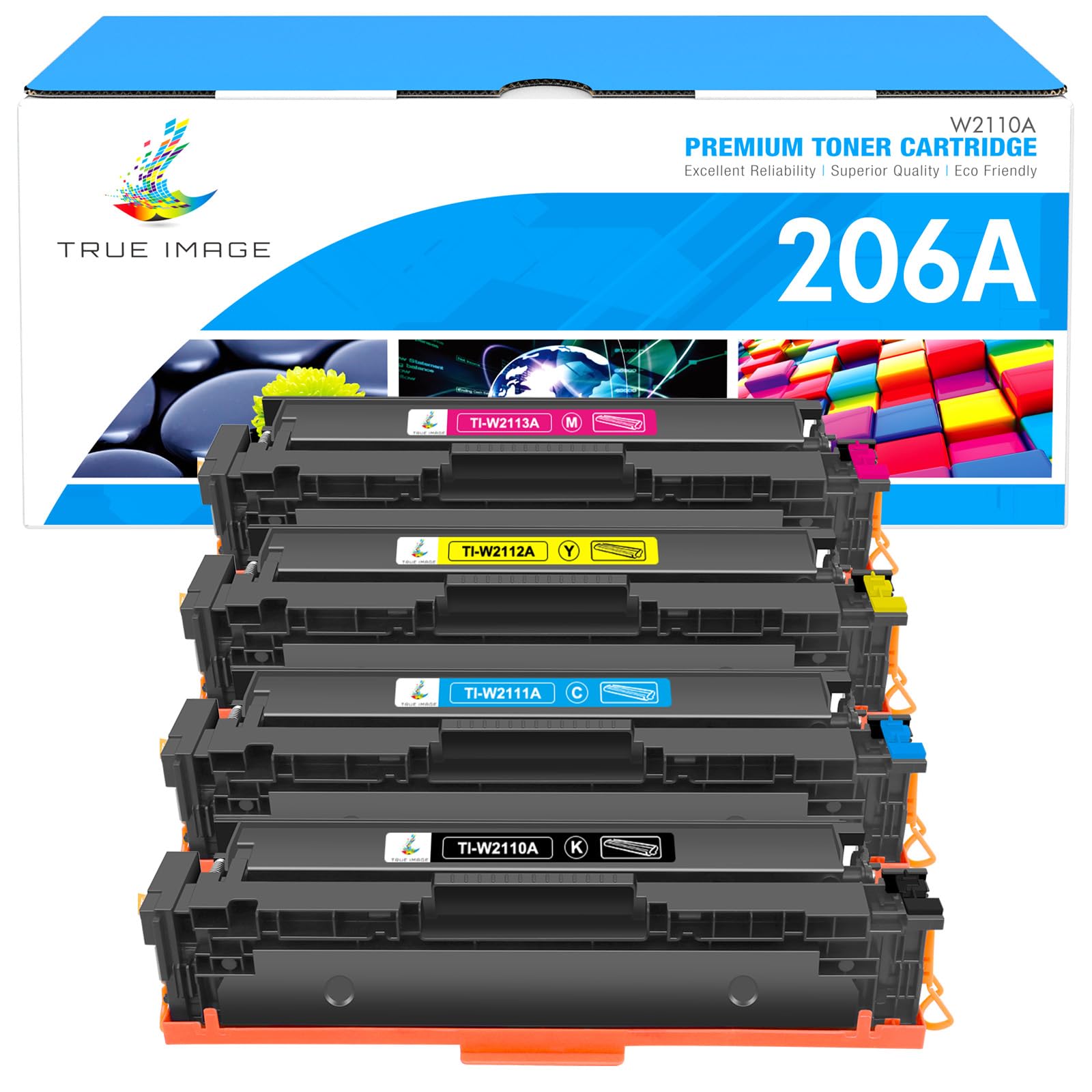 TRUE IMAGE Compatible 206A Toner Cartridge Replacement for HP 206A 206X W2110A W2110X for HP Color Pro M255dw MFP M283fdw M283cdw M283 M255 Printer Toner (Black Cyan Yellow Magenta, 4-Pack)