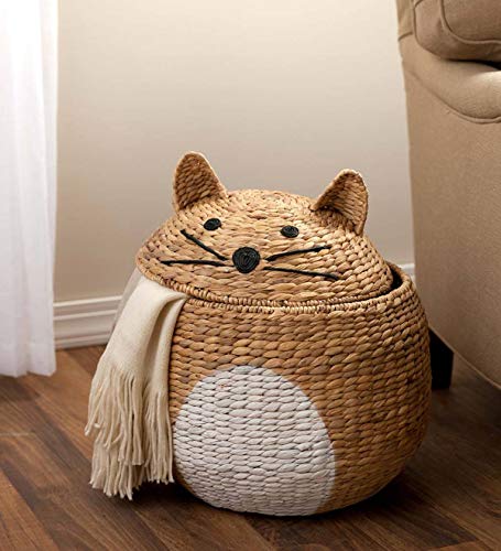 Wind & Weather Woven Cat-Shaped Storage Basket with Lid - 15.75 dia. x 15.75 H