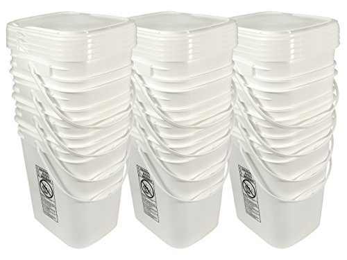 Andwing 5.3 Gallon White Rectangular Bucket/Pail with Hinged Snap Lid, 12 Pack