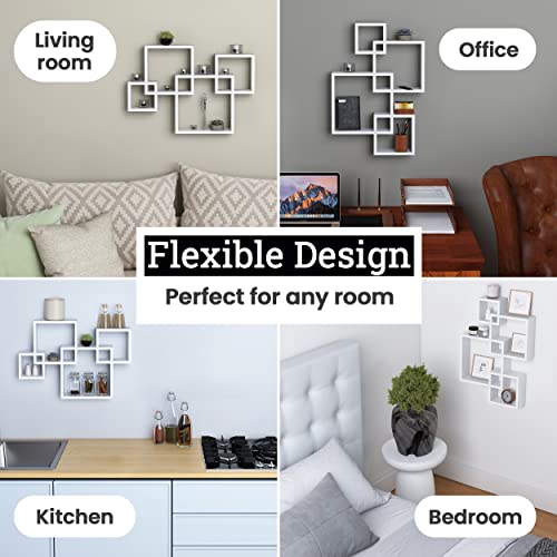 Greenco 4 Cube Intersecting Shelves, Easy-to-Assemble Floating Wall Mount Shelves for Bedrooms and Living Rooms, White Finish