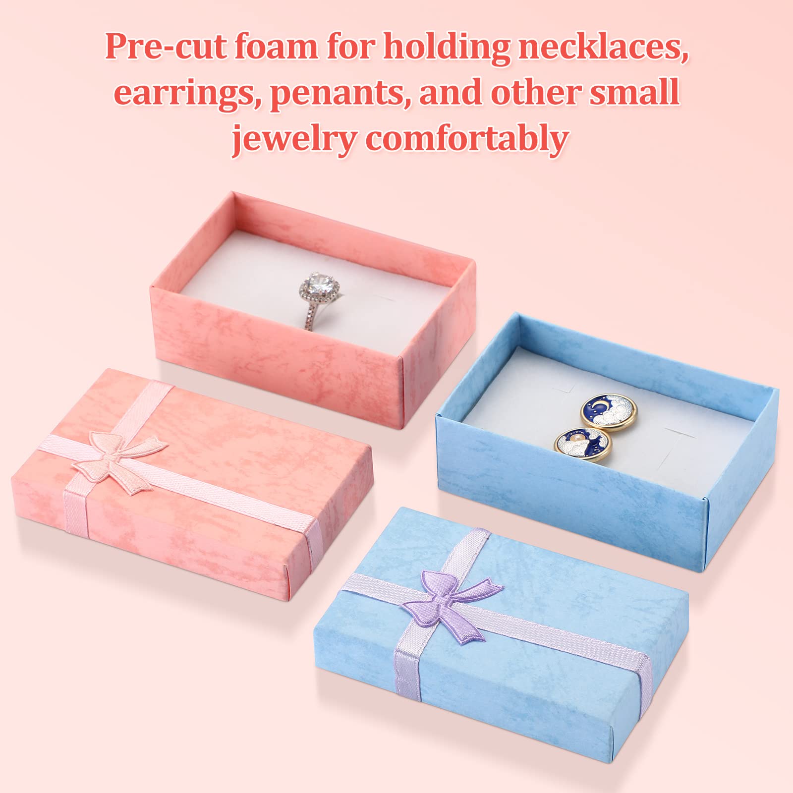 72 Pieces Jewelry Gift Boxes Set Empty Jewelry Boxes Small Gift Boxes for Jewelry Cardboard Boxes for Jewelry Packaging with Ribbon Bowknot for Anniversaries Weddings Birthday, 8 Colors