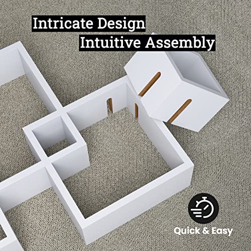 Greenco 4 Cube Intersecting Shelves, Easy-to-Assemble Floating Wall Mount Shelves for Bedrooms and Living Rooms, White Finish