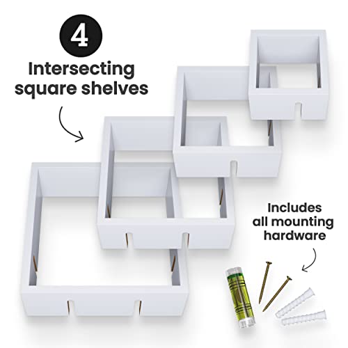Greenco 4 Cube Intersecting Shelves, Easy-to-Assemble Floating Wall Mount Shelves for Bedrooms and Living Rooms, White Finish