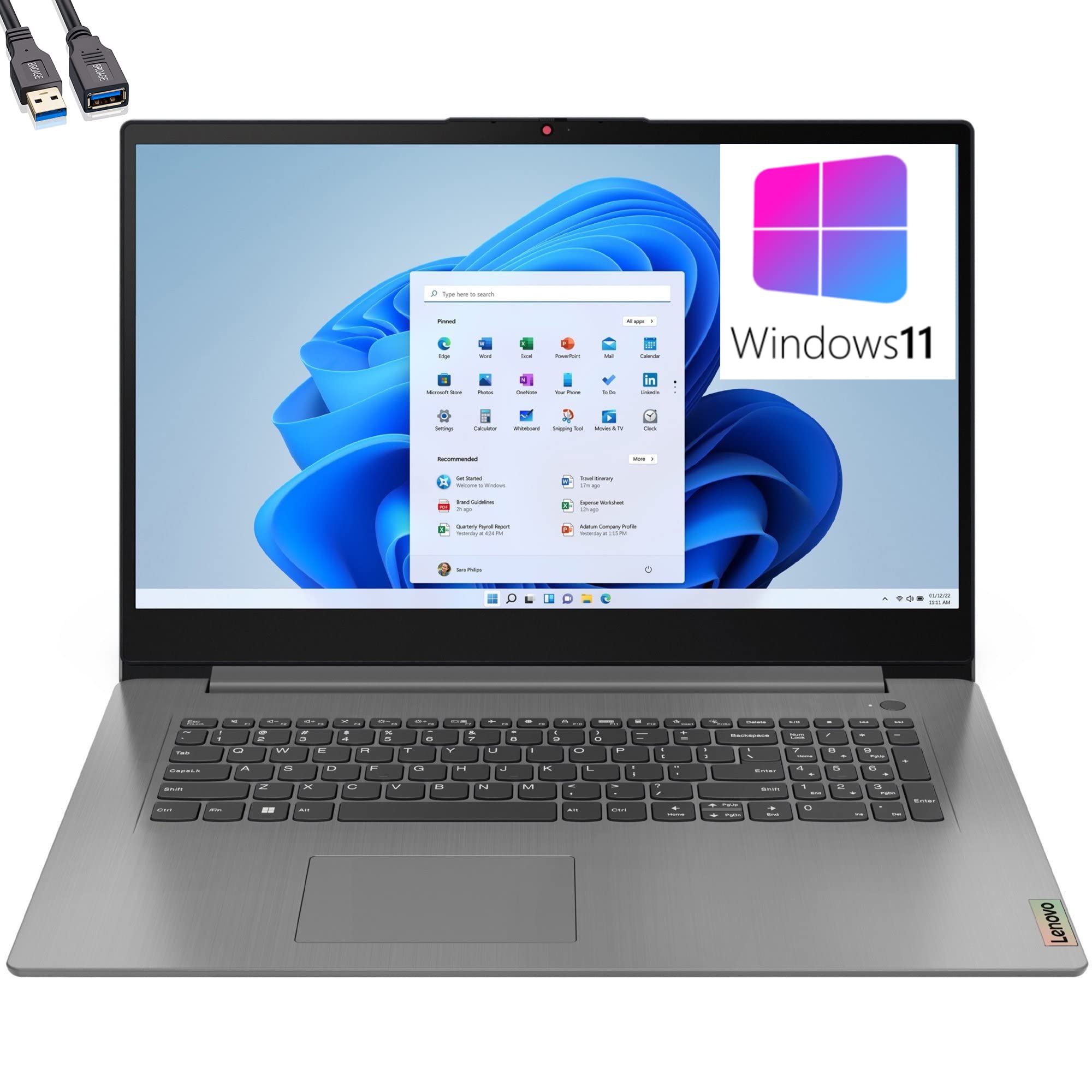 Lenovo 2022 Newest IdeaPad 3 17 17.3" FHD Laptop Computer, Intel Quard-Core i7-1165G7, 20GB DDR4 RAM, 1TB PCIe SSD, WiFi 6, Bluetooth 5.1, Webcam, Arctic Grey, Windows 11, broag 64GB Flash Drive