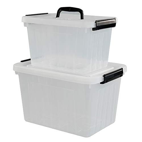 Obstnny 12 Quart&6 Quart Plastic Latching Box With Handles, Clear Storage Bins with Lid