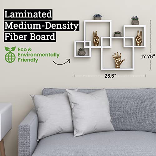 Greenco 4 Cube Intersecting Shelves, Easy-to-Assemble Floating Wall Mount Shelves for Bedrooms and Living Rooms, White Finish