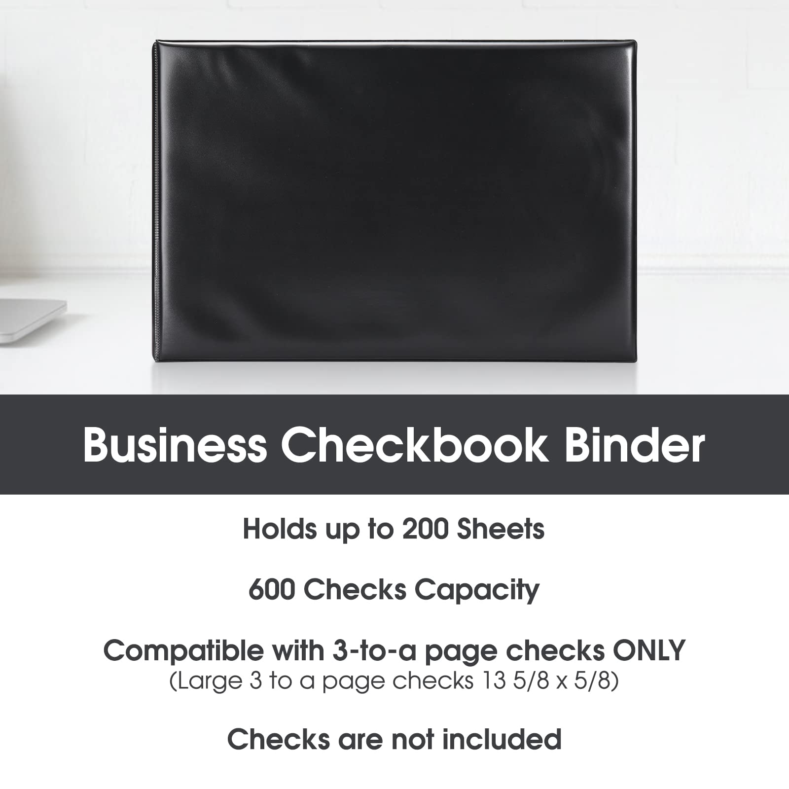 7 Ring Business Check Book Binder, 600 Checks Capacity for 9" x 13" Sheets, PU Leather Checkbook Holder with Zip Pouch