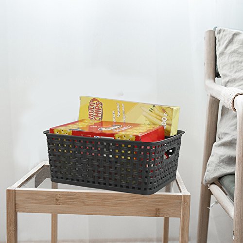Eagrye 6-Pack 10.4-Inch x 7.6-Inch x 4.05-Inch Plastic Storage Basket, Woven Basket Bin