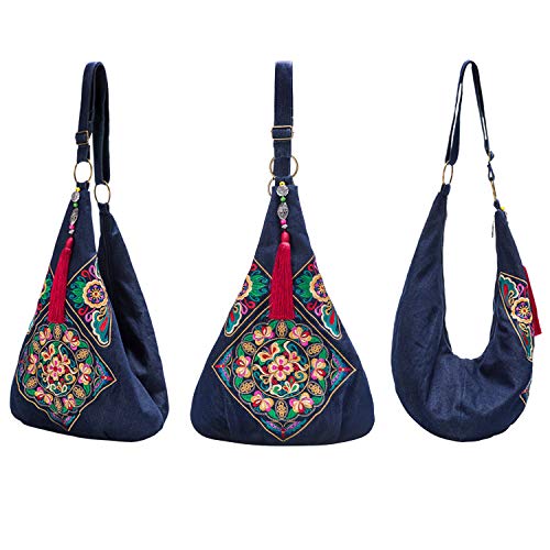 Women Crossbody Bag Fashion Hobo Shoulder Bags Casual Cross Body Denim Handmade Sling Bags,Heavy Embroidery Messenger Bag