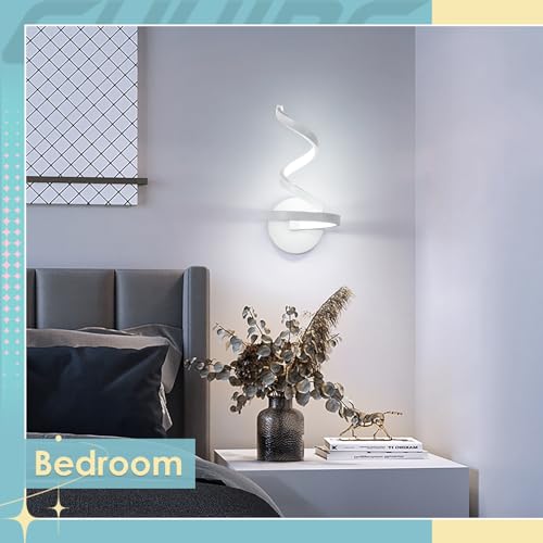 CHYING LED Wall Sconce Modern Spiral Bathroom Wall Light White Wall Lamp 15W Cool White 6500K Indoor Wall Light Fixture for Bedroom Stairs Living Room Hallway