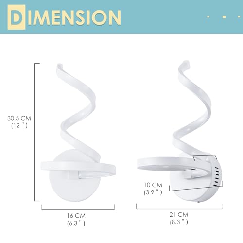 CHYING LED Wall Sconce Modern Spiral Bathroom Wall Light White Wall Lamp 15W Cool White 6500K Indoor Wall Light Fixture for Bedroom Stairs Living Room Hallway