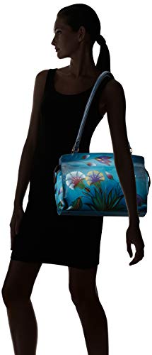Anna by Anuschka Genuineleatherlarge Satchel Shoulder Bag Hand-Painted Original Artwork, Turkish Garden Denim