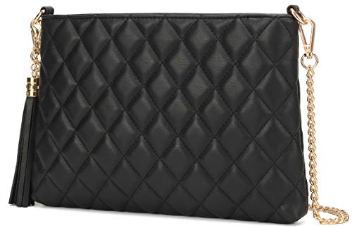 lola mae Simple Quilted Crossbody Bag, Lightweight Wristlet Shoulder Purse (Black)