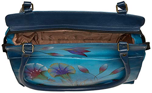 Anna by Anuschka Genuineleatherlarge Satchel Shoulder Bag Hand-Painted Original Artwork, Turkish Garden Denim