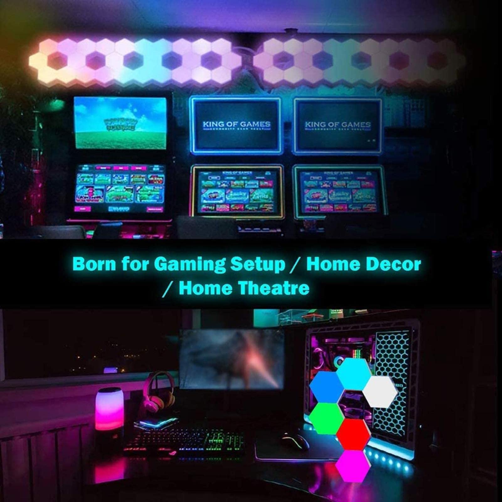 DIY LED Hexagon Wall Lamp Smart Light Panels RGB Cool Lights APP Control Sync Music for Office Game Room Bedroom Living Room (6 Pack)