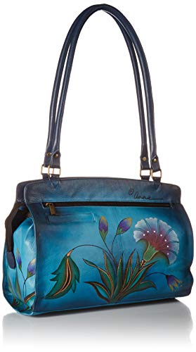 Anna by Anuschka Genuineleatherlarge Satchel Shoulder Bag Hand-Painted Original Artwork, Turkish Garden Denim