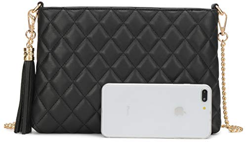 lola mae Simple Quilted Crossbody Bag, Lightweight Wristlet Shoulder Purse (Black)