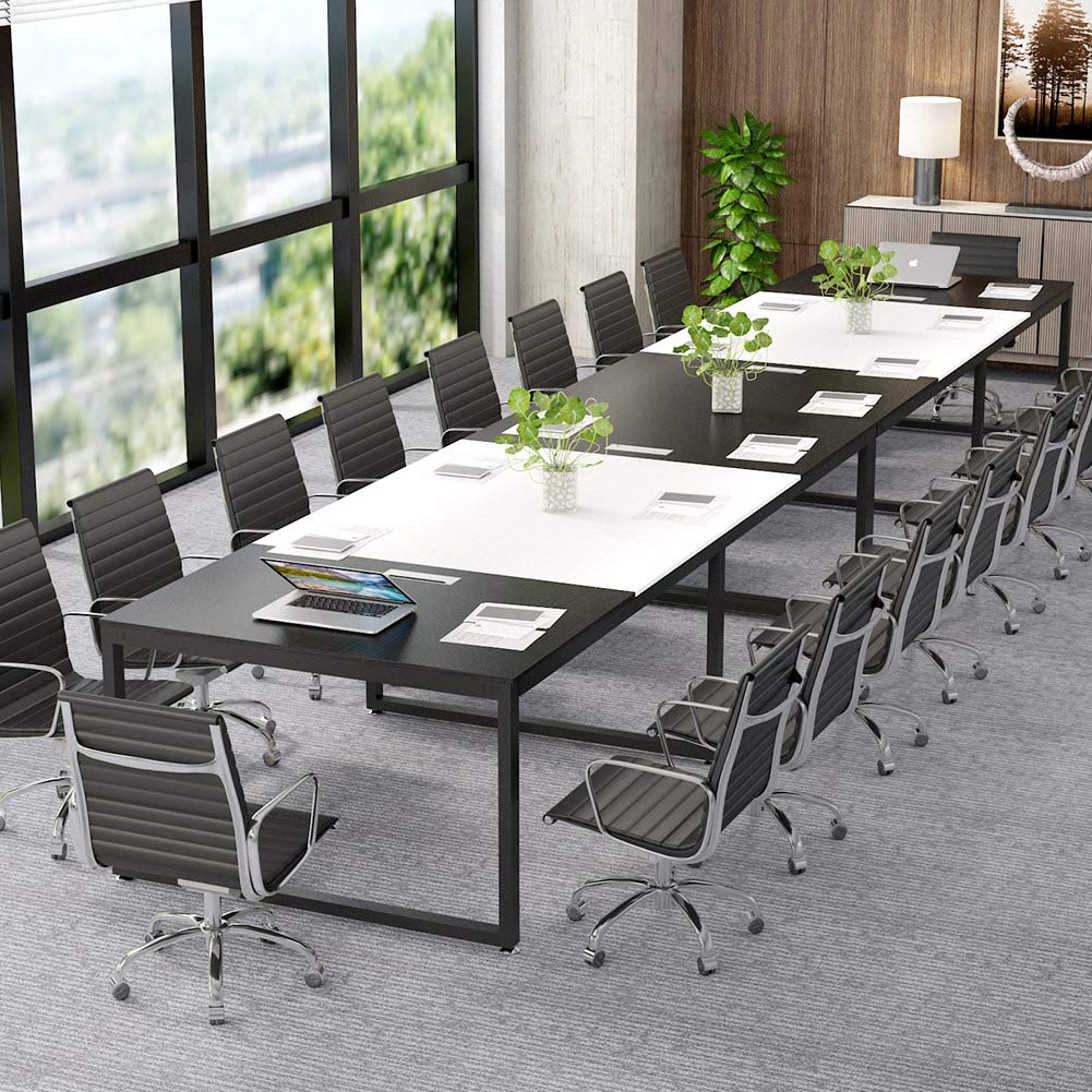 Tribesigns 8FT Rectangular Conference Table with Metal Base 94.48L x 47.24W x 29.92H Inches, Black and White