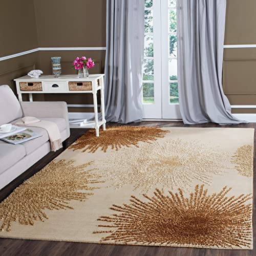 SAFAVIEH Soho Collection 7'6" x 9'6" Ivory / Silver SOH712J Handmade Starburst Premium Wool & Viscose Area Rug