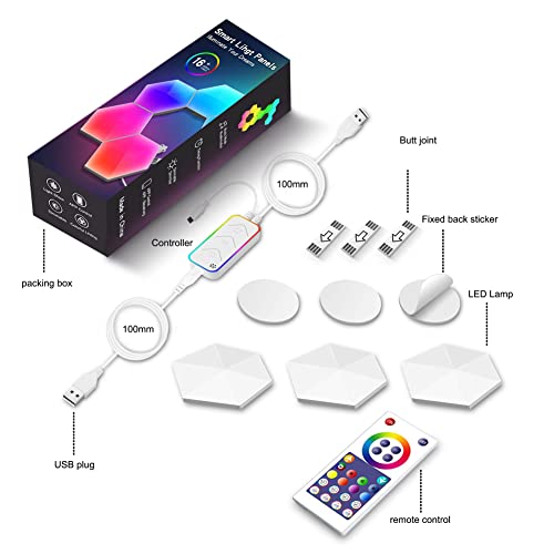 Firmlly RGB Hexagon Lights, LED Hexagon Wall Light, Smart Hexagonal Wall Panels, Bluetooth/WiFi Connection, LED Wall Panels for Gaming Room, Bedroom, Wall Decor (WiFi*3PCS, RGB)