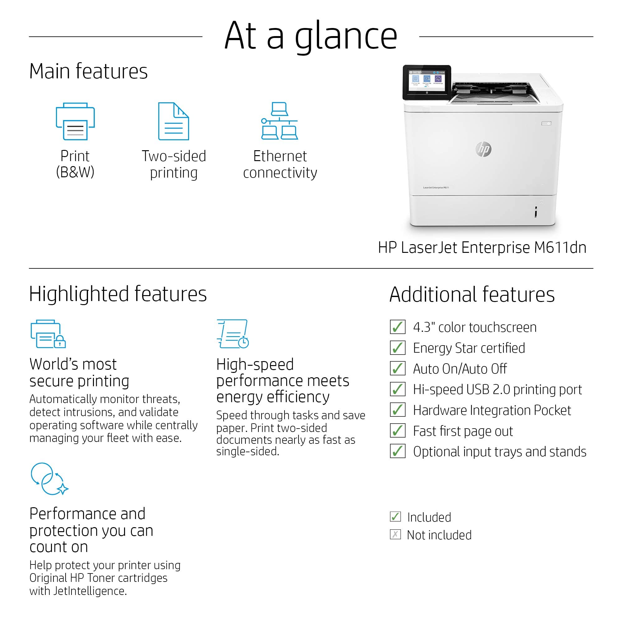HP Laserjet Enterprise M611dn Monochrome Duplex Printer (7PS84A) (Renewed)
