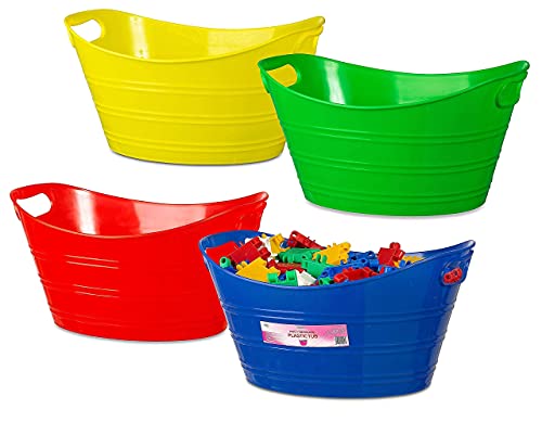 Zilpoo 4 Pack - Oval Storage Tub with Handles, Colorful Halloween Candy Bowl Holder, Classroom Organization Bins, Plastic Ice Bucket, Tubs, Baskets, 4.5L