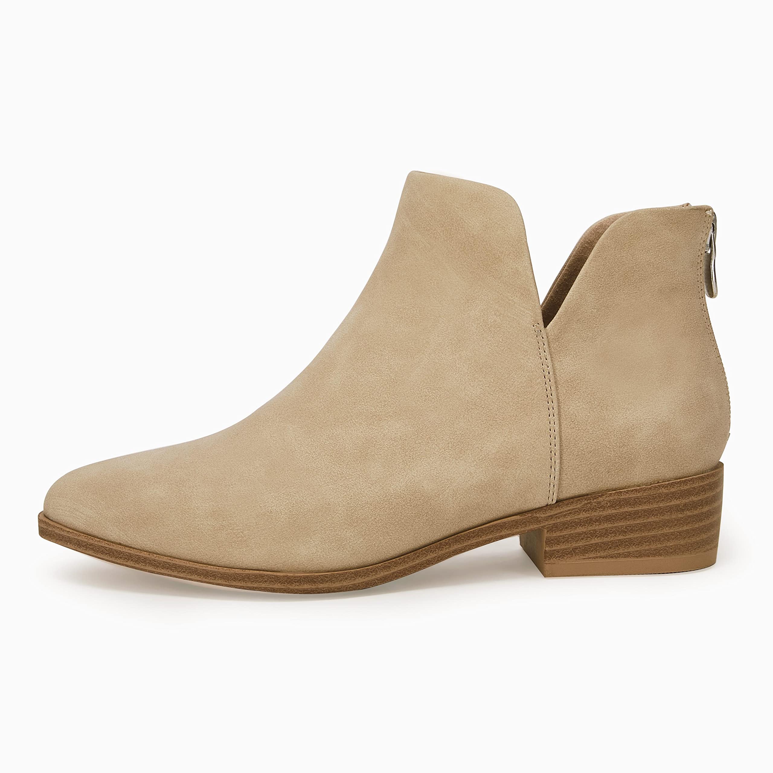 FISACE Girls Pointed Toe V Cut Low Heel Ankle Boots Slip On Back Zip Faux Leather Booties 2 Little Kid