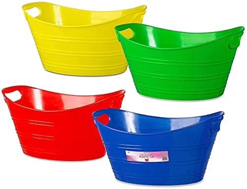 Zilpoo 4 Pack - Oval Storage Tub with Handles, Colorful Halloween Candy Bowl Holder, Classroom Organization Bins, Plastic Ice Bucket, Tubs, Baskets, 4.5L