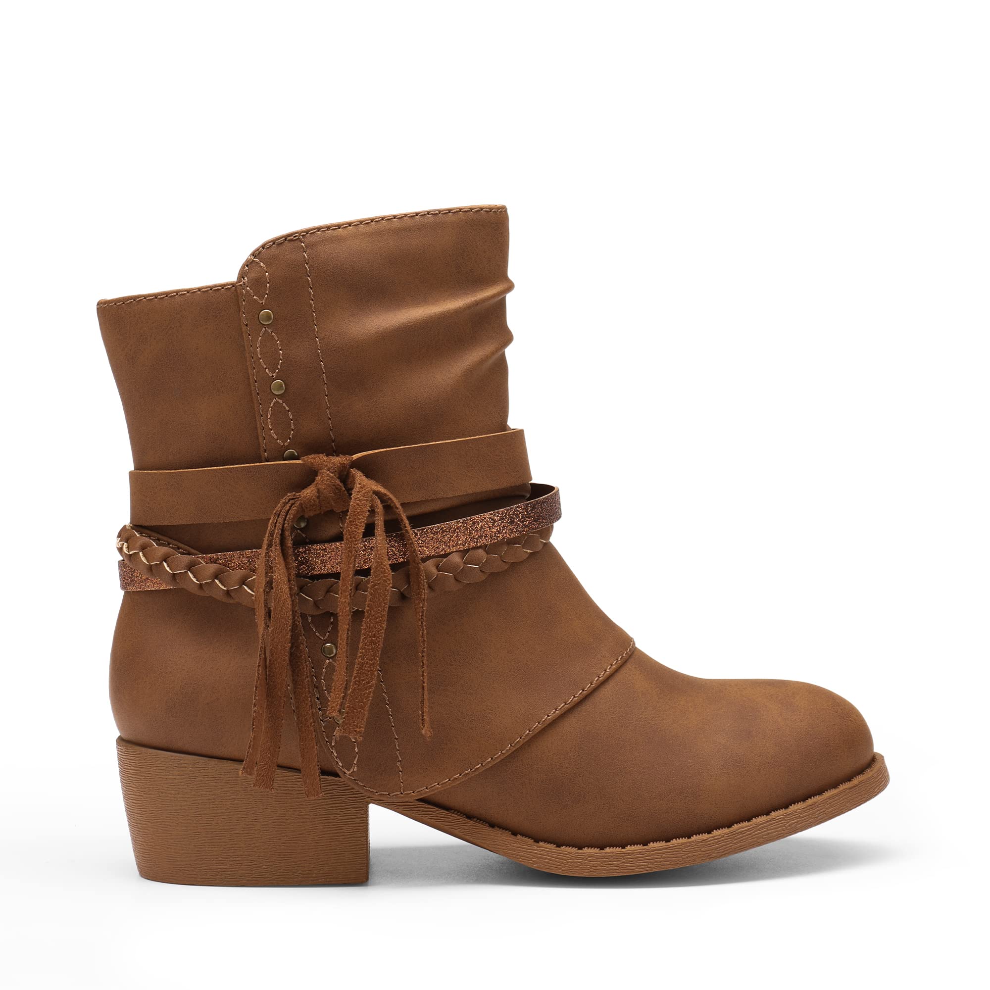 DREAM PAIRS Girls SDBO225K Ankle Boots Side Zipper Low Heels Boots Size 1 CAMEL